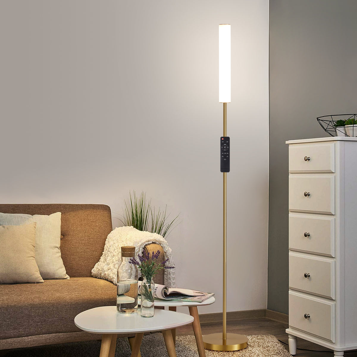 HARPER LIVING Modern LED Floor Lamp with Remote + Touch Control, Gold ...