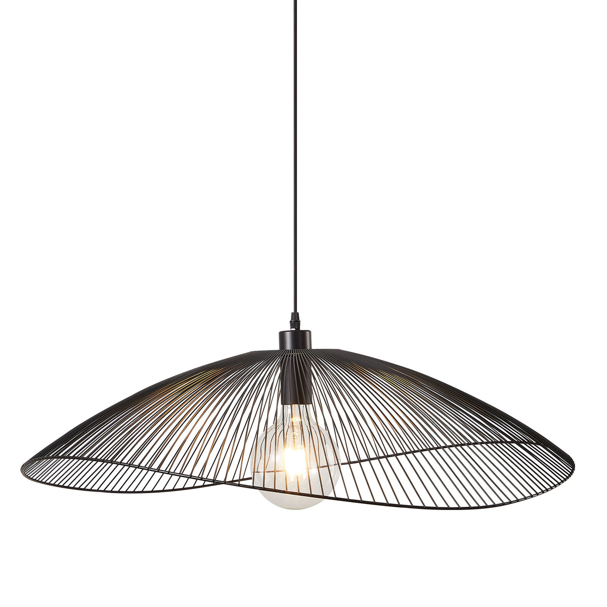 Single Black Pendant Ceiling Light, 80cm Diameter Adjustable Height De ...