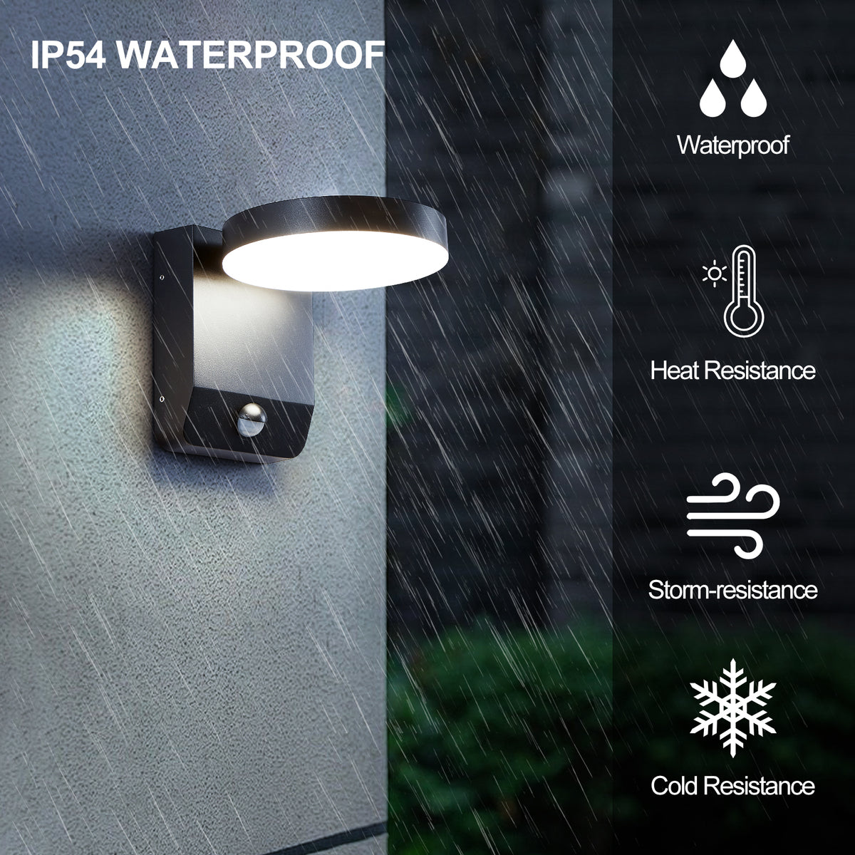 LED Black Outdoor Wall Light with PIR Sensor, Adjustable Round Light I ...