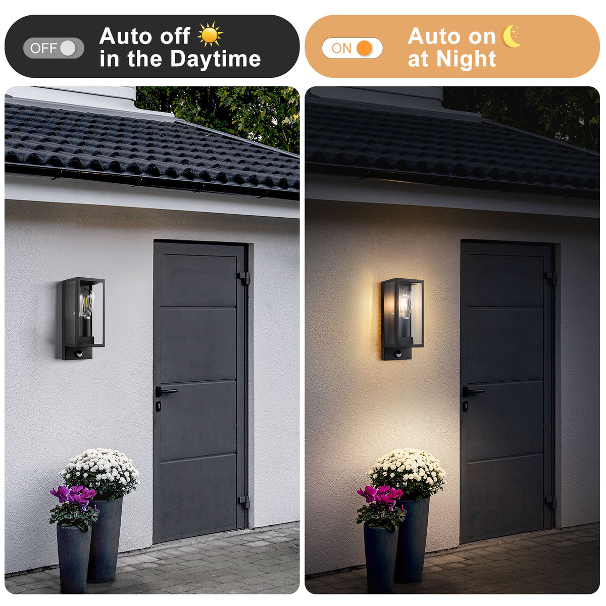 Outdoor Wall Light with Adjustable PIR Sensor, Waterproof IP44, Non-Di ...