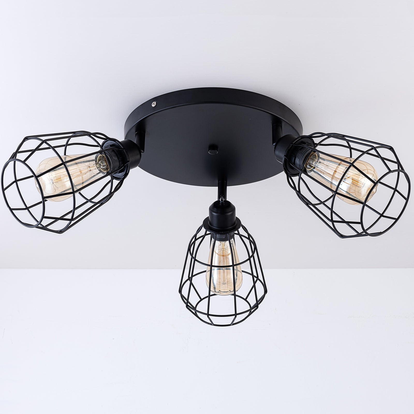 Caged Ceiling Light, 3 Lights E27 Cap, Black Vintage Finish, LED Compa ...