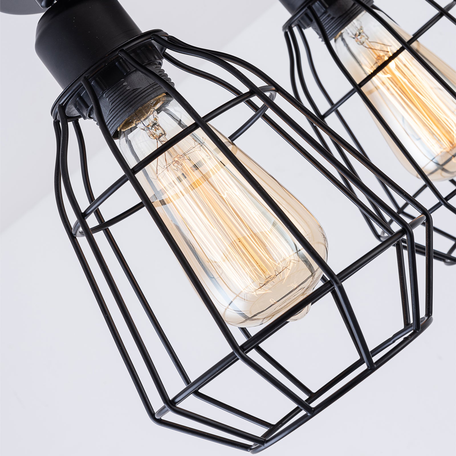 Caged Ceiling Light, 3 Lights E27 Cap, Black Vintage Finish, LED Compa ...